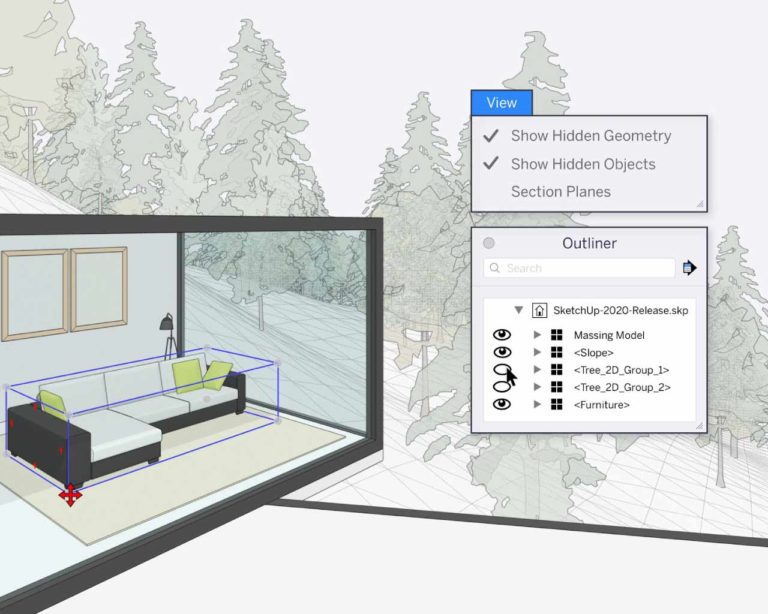 SketchUp Pro 2020 Bản Mới Nhất - Layout/Outliner/Hidden Objects
