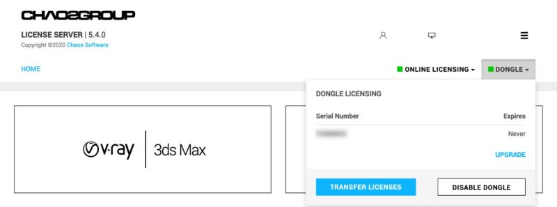 V-Ray: Transferring Dongle Licenses Online
