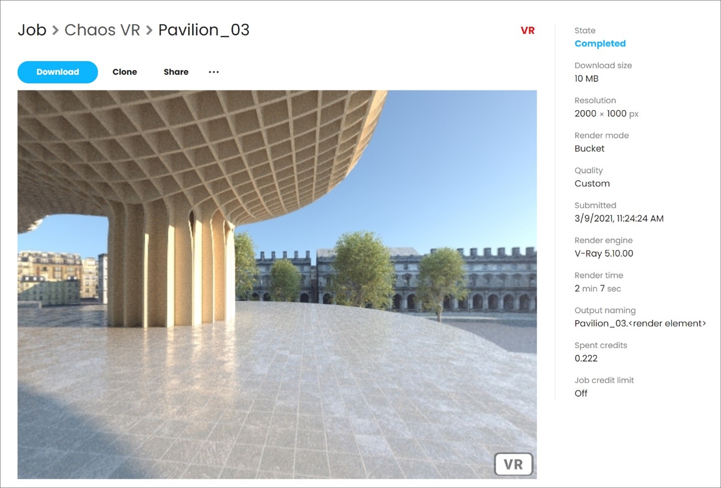 Generating VR Preview In Chaos Cloud